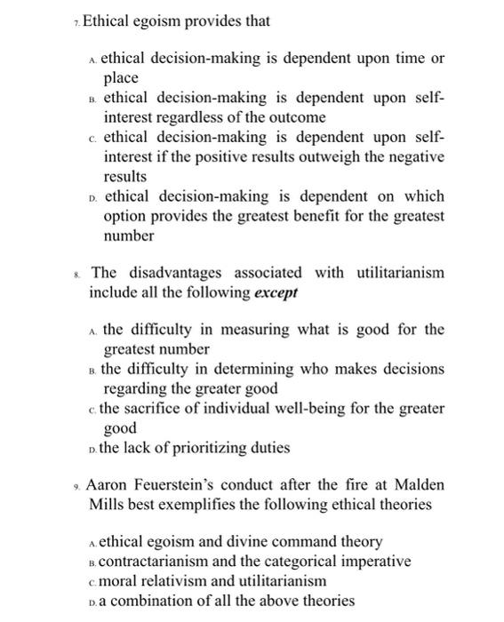 Solved 7. Ethical egoism provides that A. ethical | Chegg.com