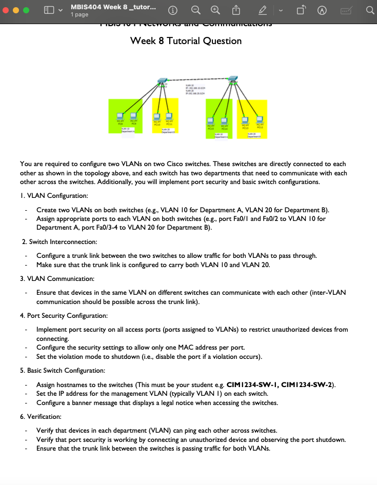 Solved You are required to configure two VLANs on two Cisco | Chegg.com