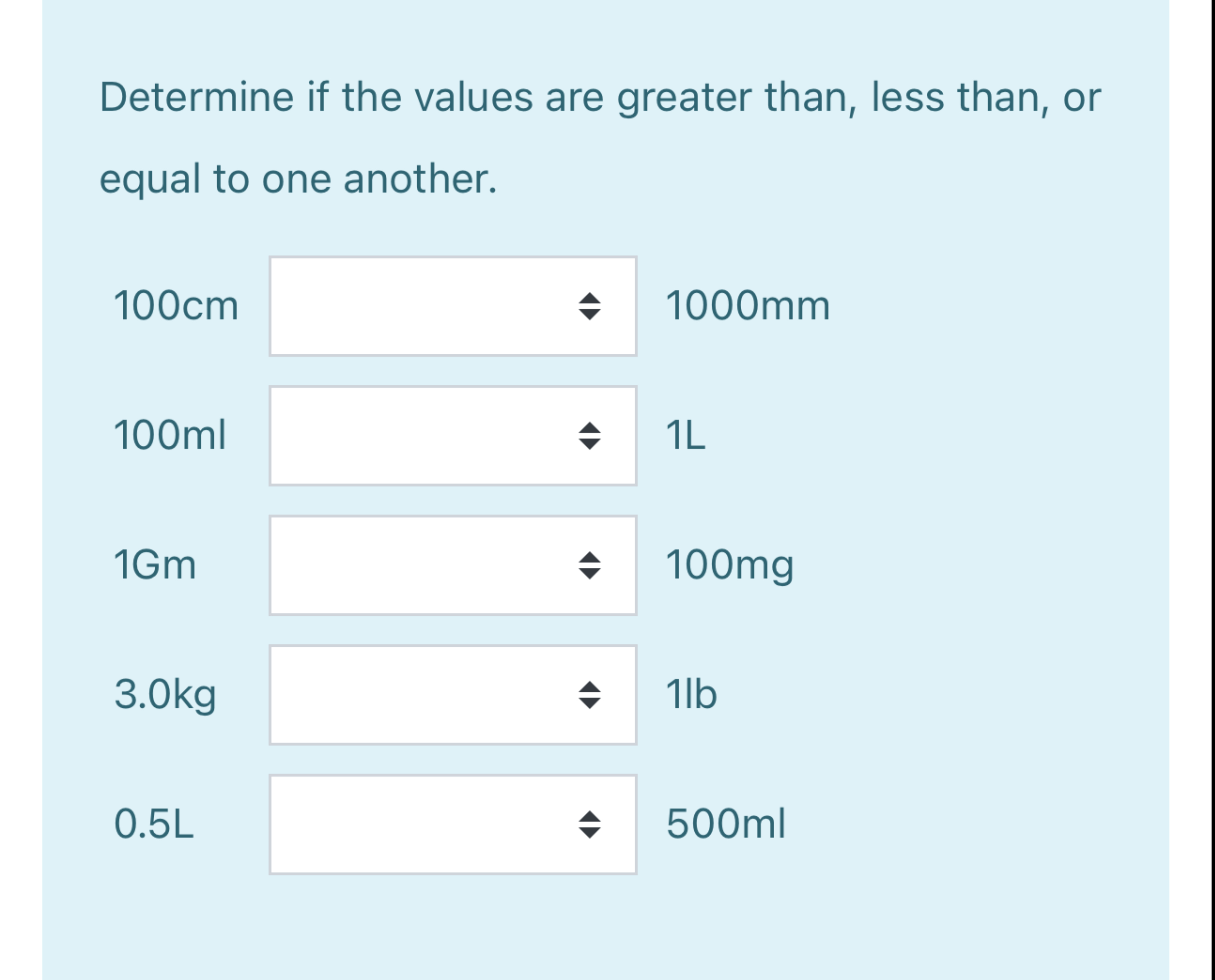 Determine if the values are greater than, less than, | Chegg.com