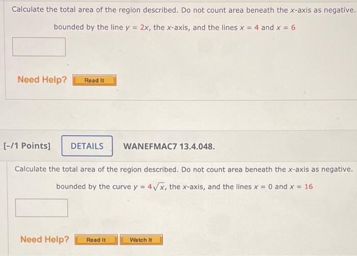 Solved Calculate the total area of the region described. Do | Chegg.com