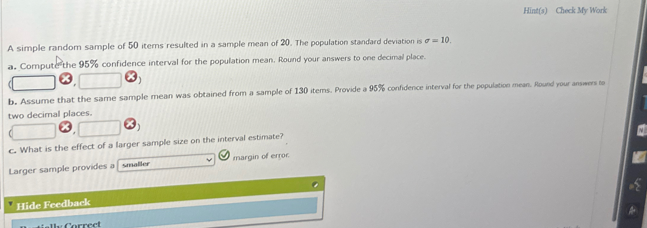 Hint(s)Check My WorkA simple random sample of 50 | Chegg.com