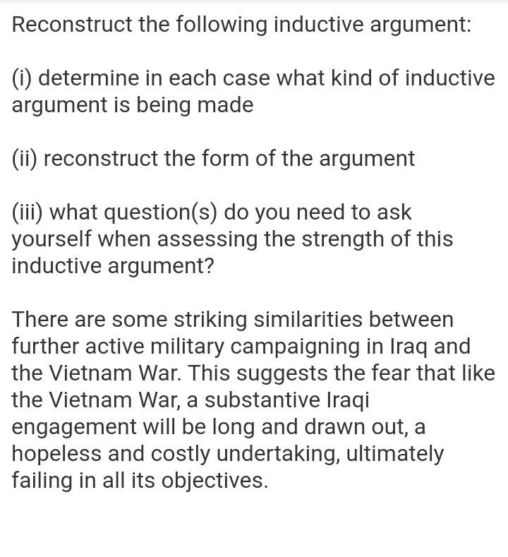 Reconstruct the following inductive argument: (i) | Chegg.com