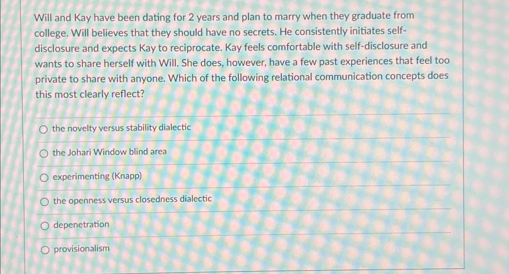 Solved Will and Kay have been dating for 2 ﻿years and plan | Chegg.com