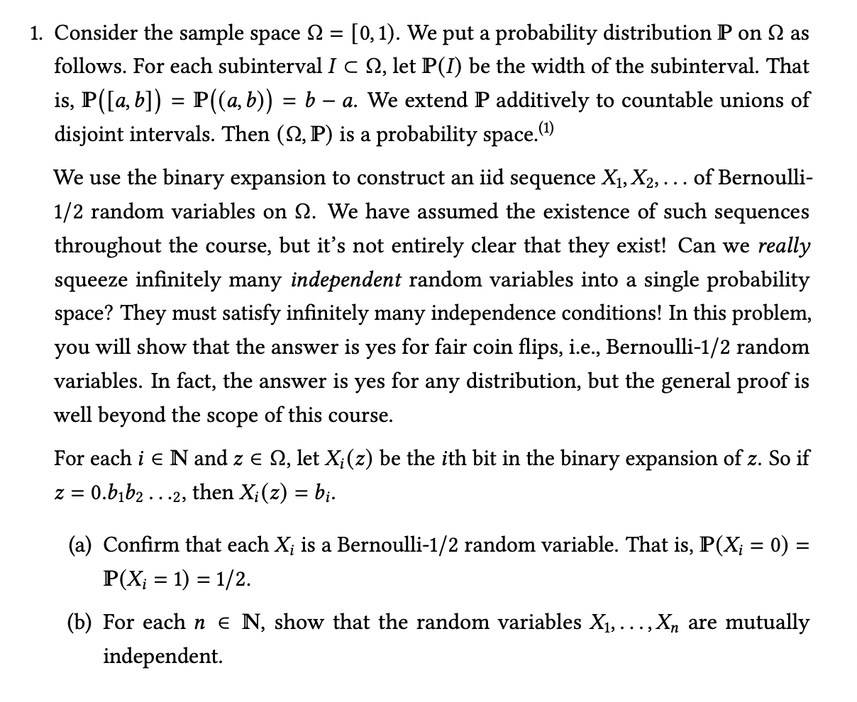 Solved Consider the sample space Ω=[0,1). ﻿We put a | Chegg.com