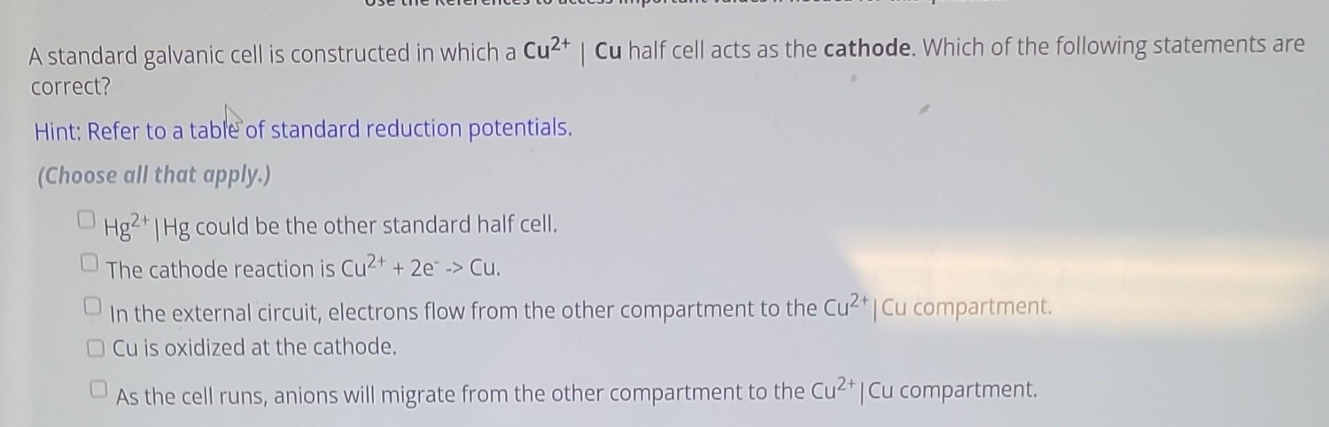 Solved A standard galvanic cell is constructed in which a | Chegg.com