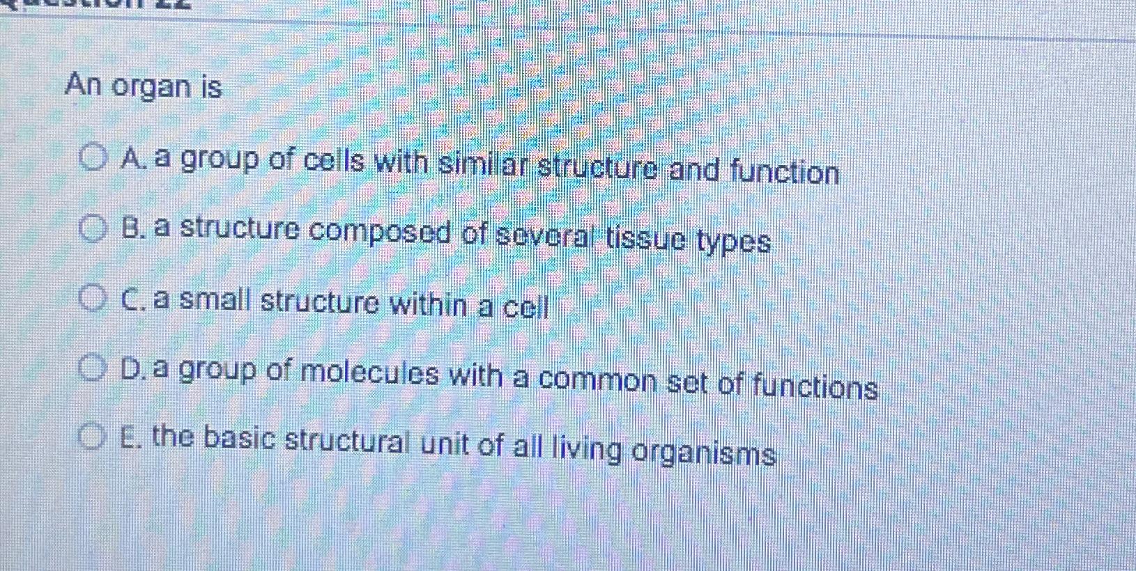 Solved An organ isA. ﻿a group of cells with similar | Chegg.com
