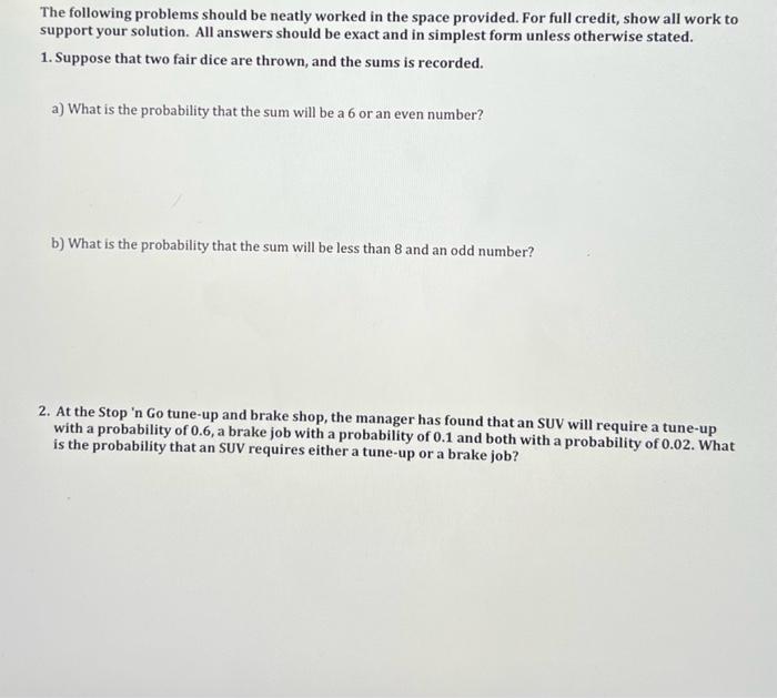 Solved The following problems should be neatly worked in the | Chegg.com