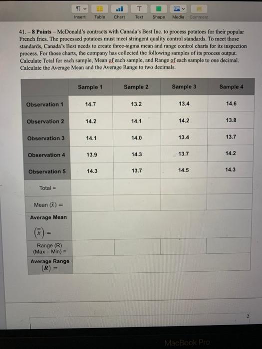 Solved Insert Table Chart Text Shape Media Common 41. - 8 | Chegg.com