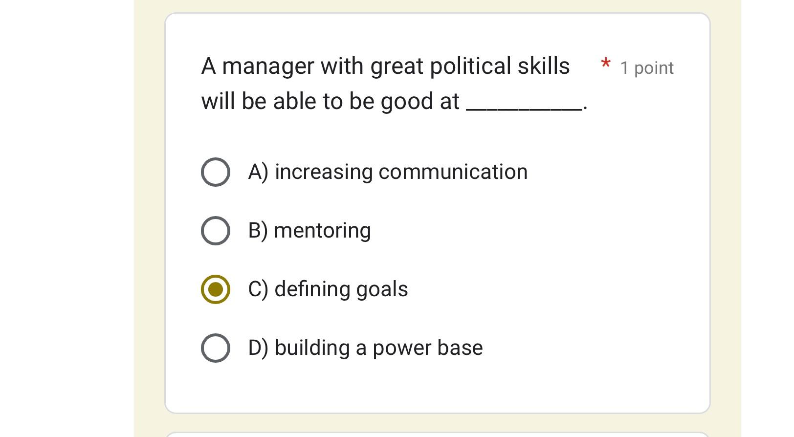 Solved A manager with great political skills1 ﻿point will be | Chegg.com
