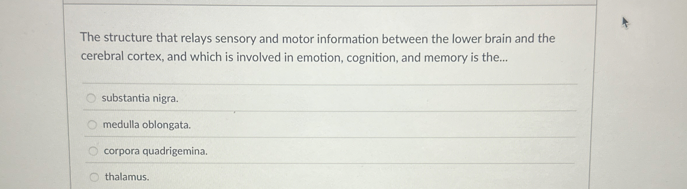 Solved The structure that relays sensory and motor | Chegg.com