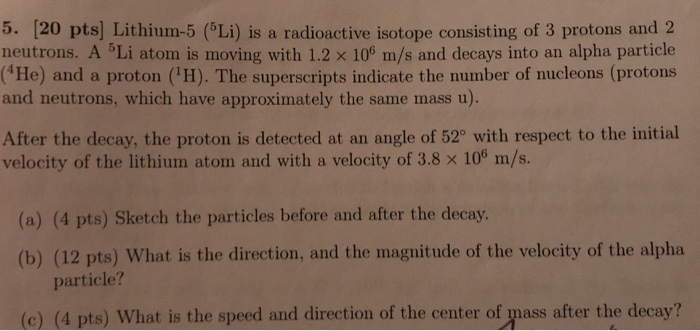 Solved 5. (20 pts Lithium-5 (Li) is a radioactive isotope | Chegg.com