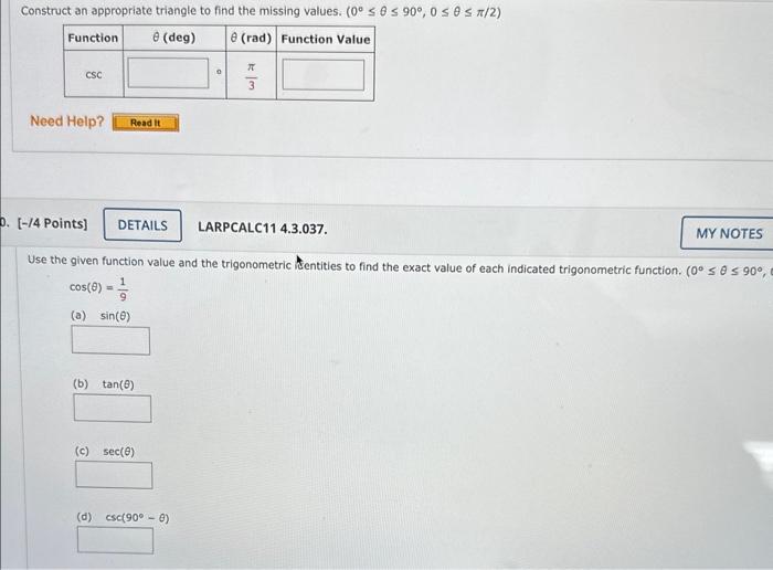 Solved Use the given function value and the trigonometric | Chegg.com
