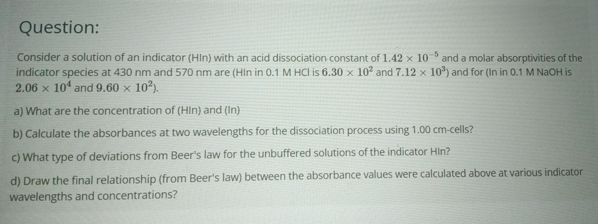 Solved Question: Consider a solution of an indicator (Hin) | Chegg.com