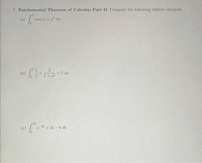 Solved compute the following integrals. show worka) 1 0 | Chegg.com