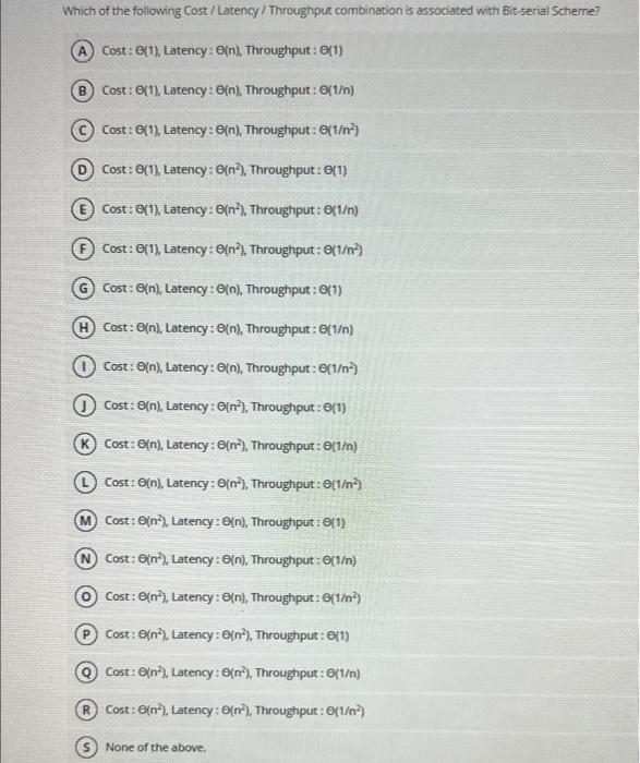 Solved Which of the following cost / Latency / Throughput | Chegg.com