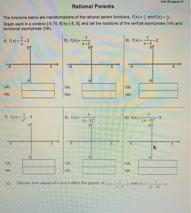 Solved Units Lesson 01 Rational Parents The functions below | Chegg.com