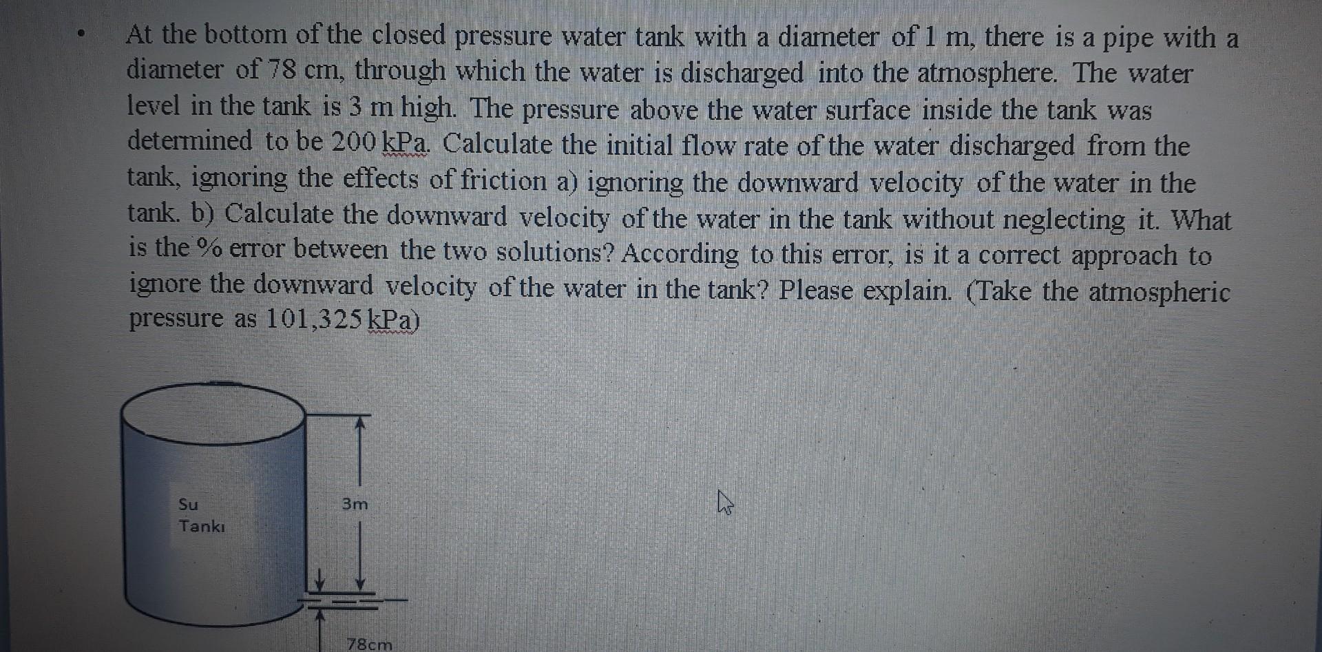 At the bottom of the closed pressure water tank with | Chegg.com