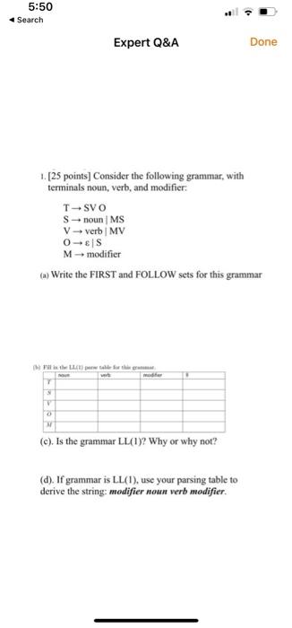 Solved 1. [25 points] Consider the following grammar, with | Chegg.com