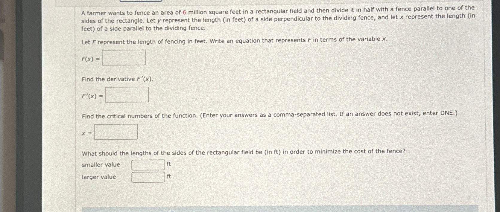 Solved A farmer wants to fence an area of 6 ﻿million square | Chegg.com