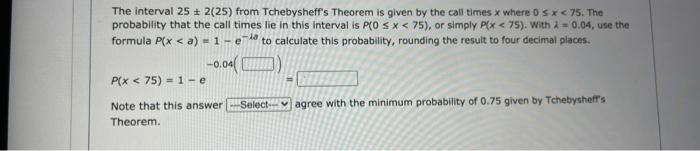 Solved The interval 25 + 2(25) from Tchebysheff's Theorem is | Chegg.com