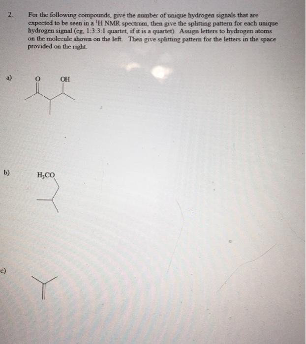 Solved 2. For the following compounds, give the number of | Chegg.com