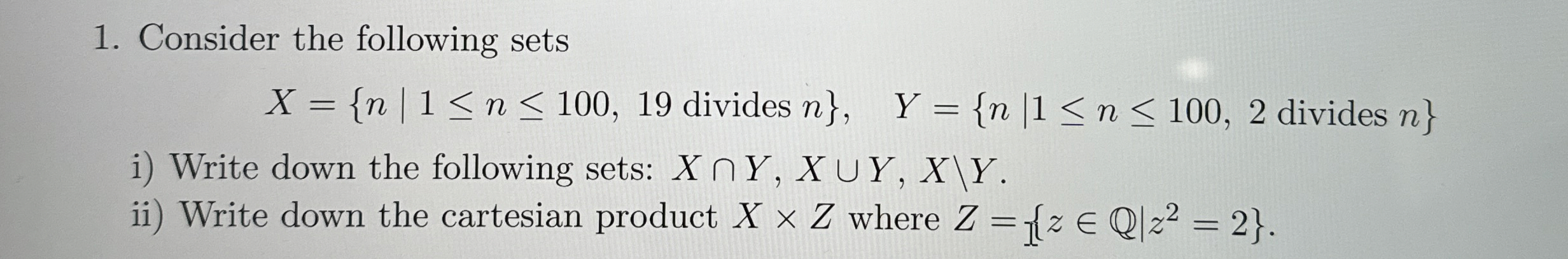 Solved Consider the following setsx={n|1≤n≤100,19 ﻿divides | Chegg.com