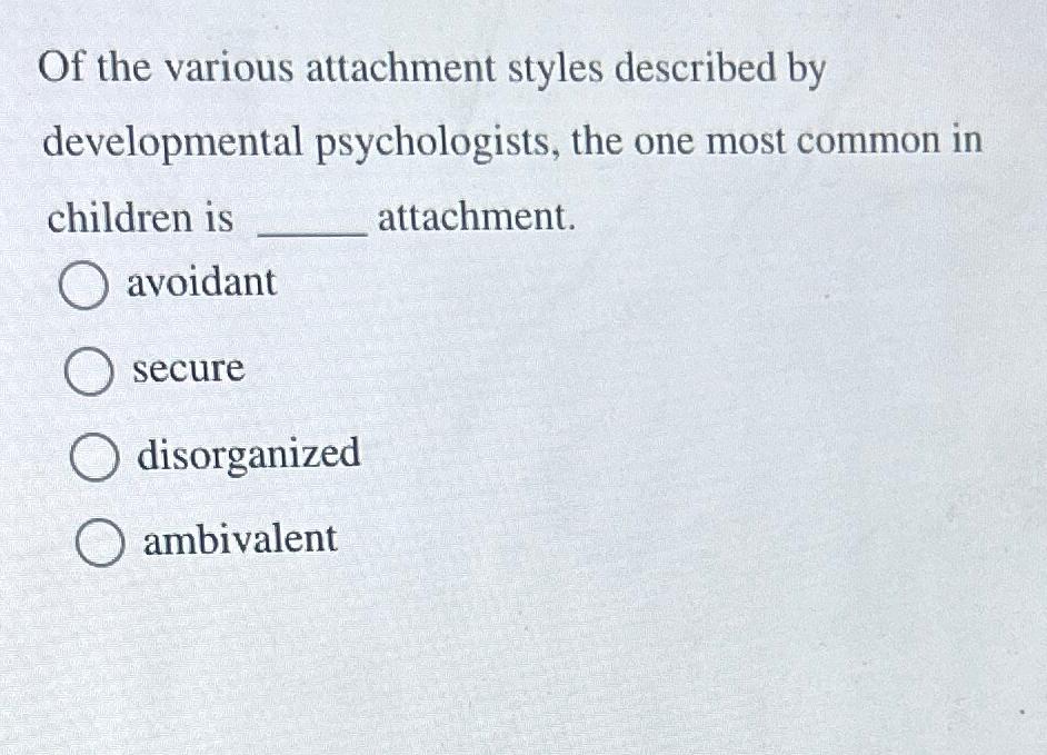 Solved Of the various attachment styles described by | Chegg.com