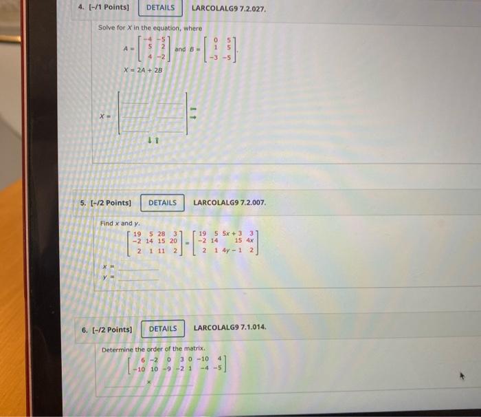 Solved 4 [ 1 Points] Details Larcolalg9 7 2 027 Solve For