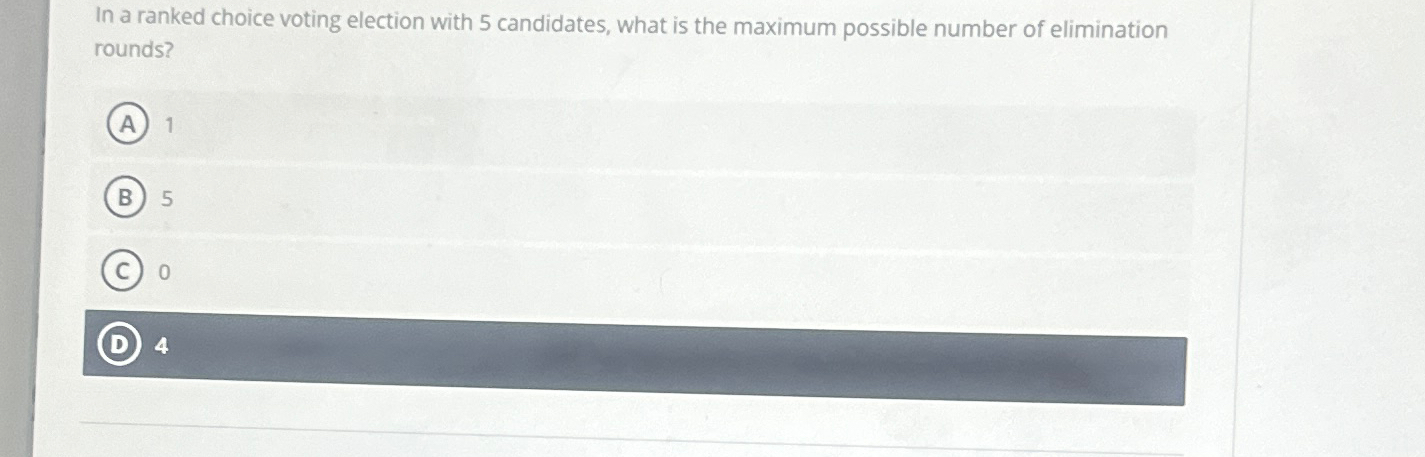 Solved In a ranked choice voting election with 5 | Chegg.com