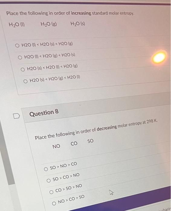 Solved Place the following in order of increasing standard | Chegg.com