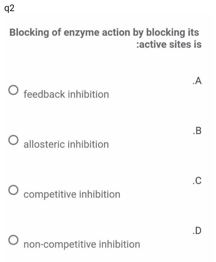 Solved 92 Blocking of enzyme action by blocking its :active | Chegg.com