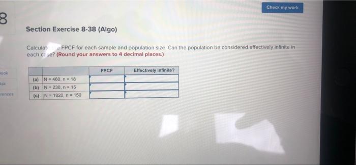 Solved Check my work 8 Section Exercise 8-38 (Algo) Calculat | Chegg.com