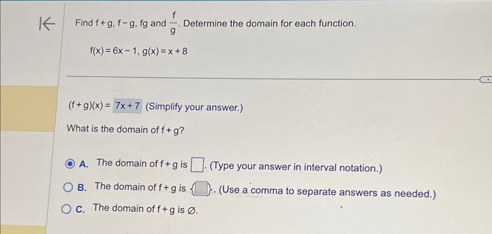 Find f+g,f-g,fg ﻿and fg. ﻿Determine the domain for | Chegg.com