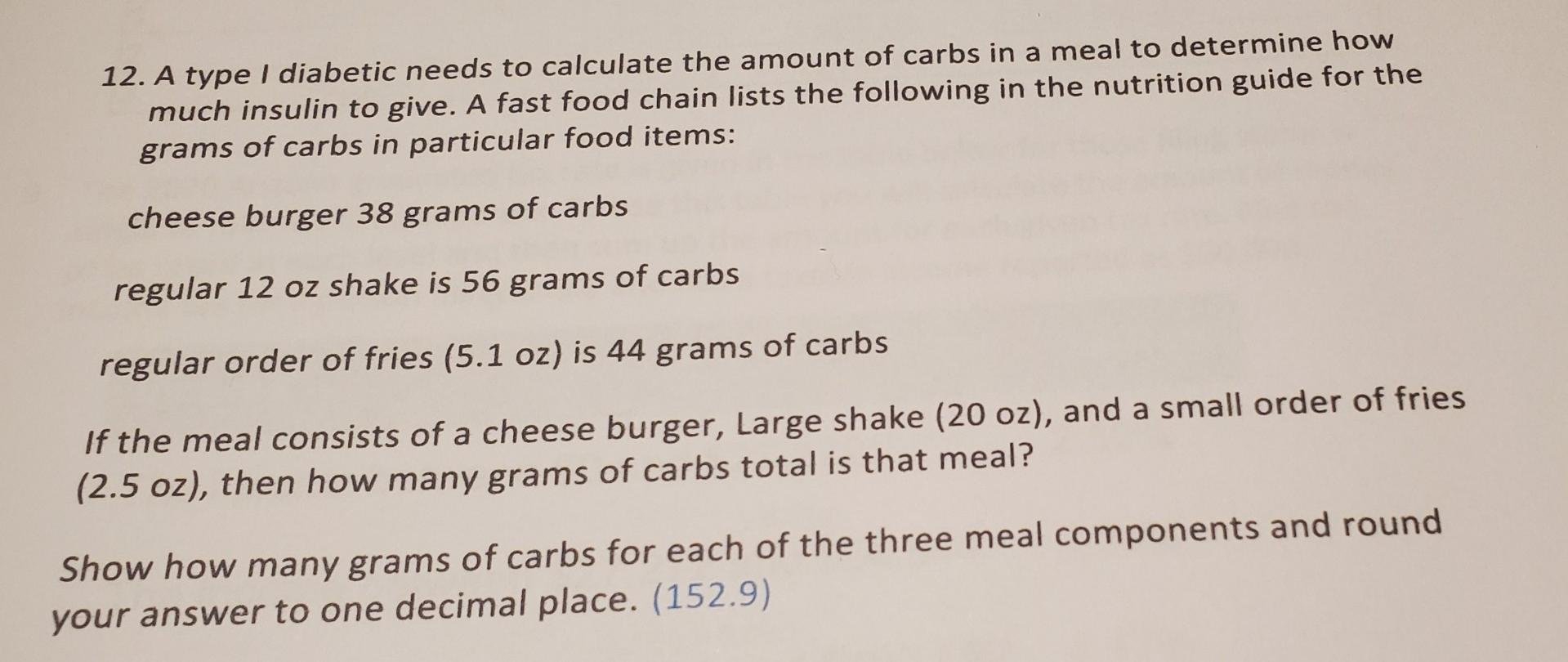 Solved 12. A type I diabetic needs to calculate the amount | Chegg.com