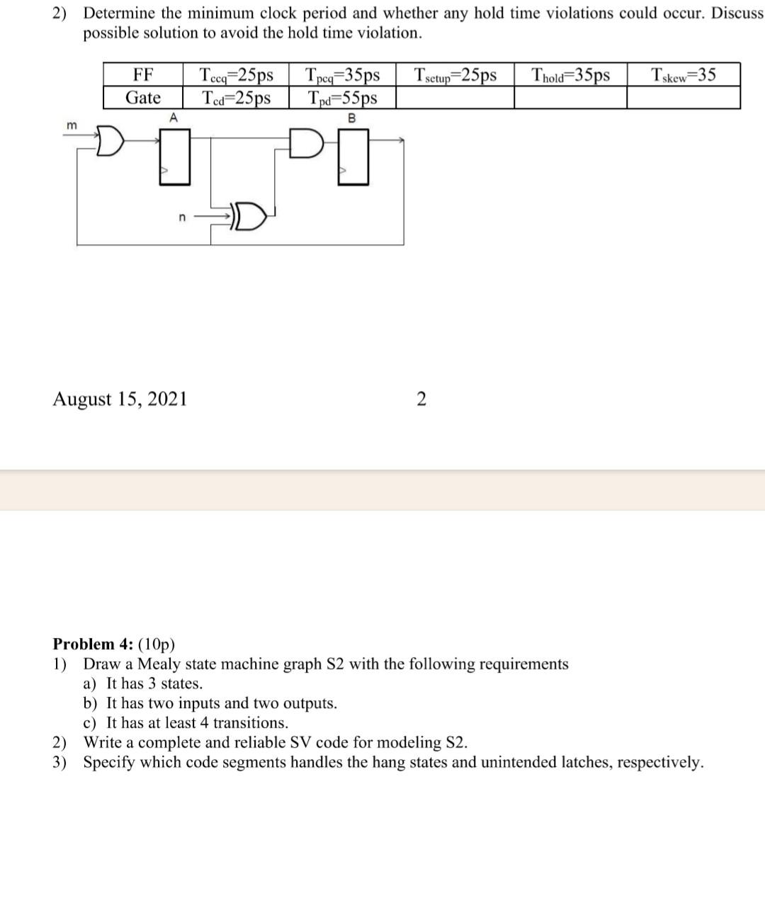 Solved 2) Determine the minimum clock period and whether any | Chegg.com