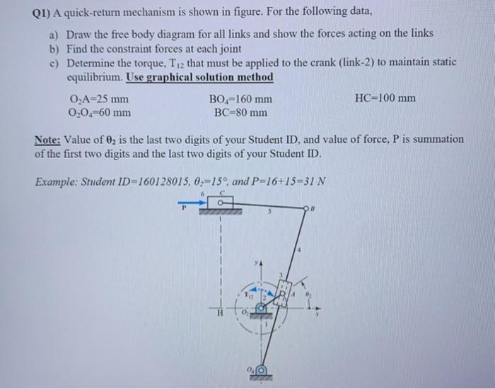 Solved Q1) A quick-return mechanism is shown in figure. For | Chegg.com