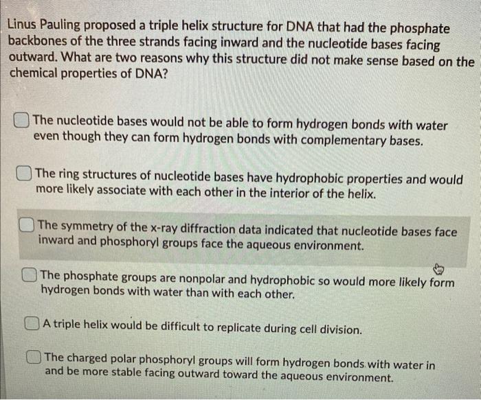 Solved Linus Pauling proposed a triple helix structure for | Chegg.com