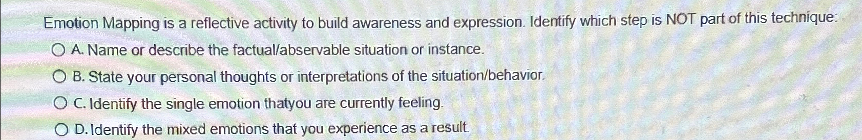 Solved Emotion Mapping is a reflective activity to build | Chegg.com