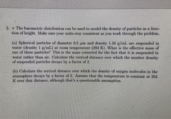 2. + The barometric distribution can be used to model | Chegg.com