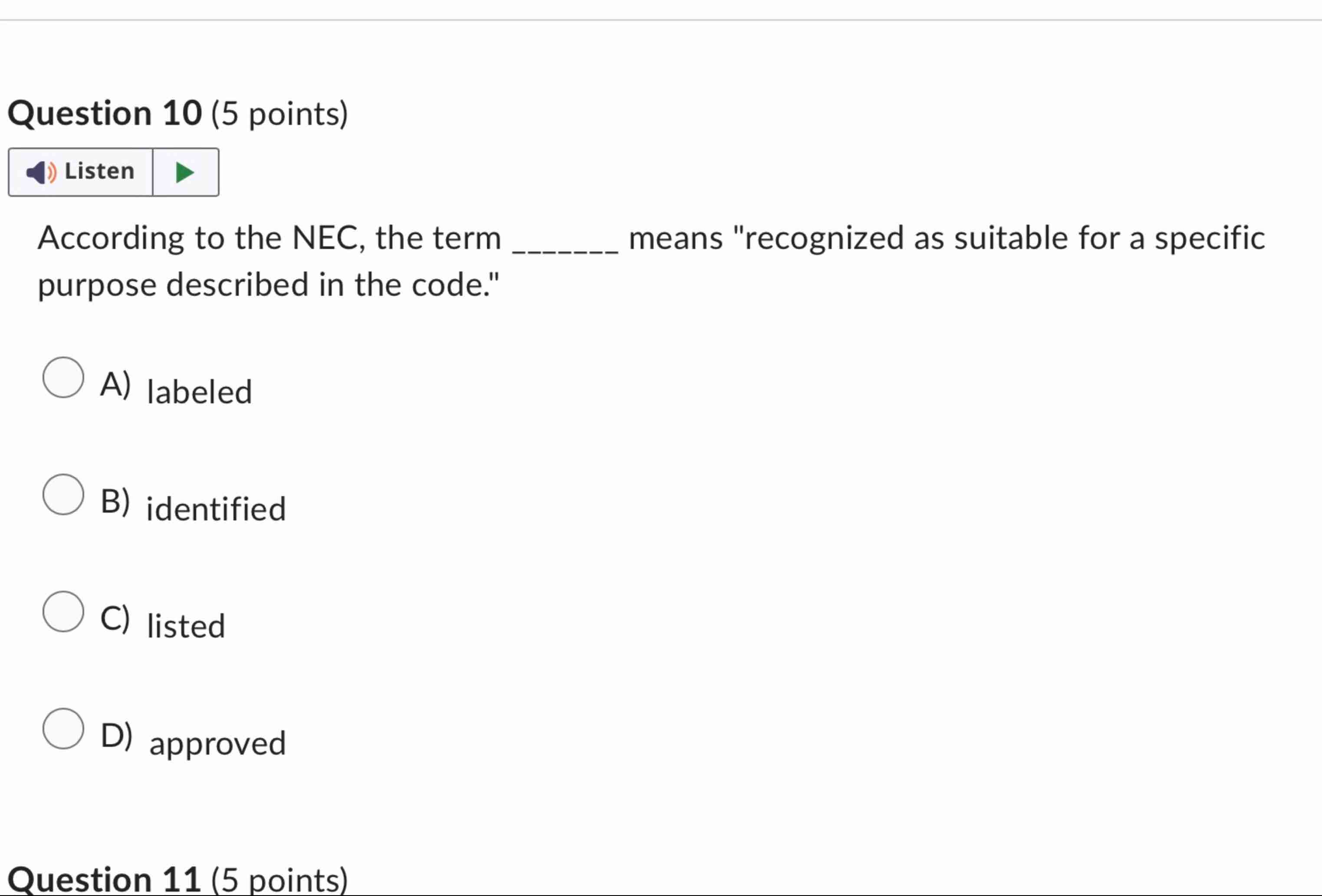 Solved Question 10 (5 ﻿points) ﻿According to the NEC, the | Chegg.com