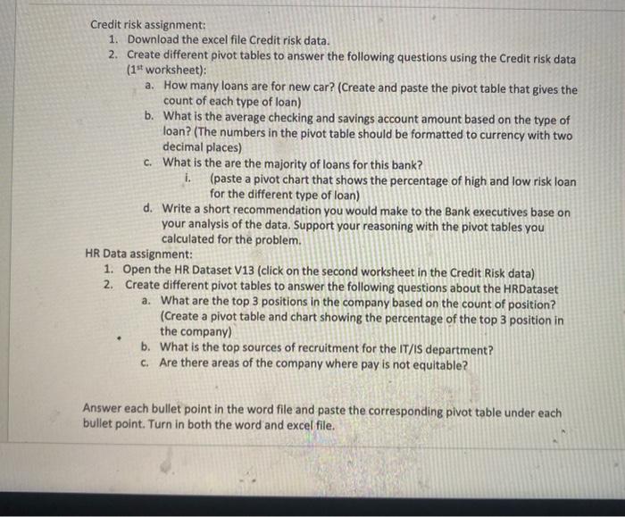 Credit risk assignment: 1. Download the excel file | Chegg.com