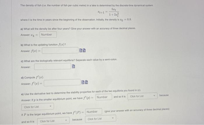 Solved The density of fish (ie the number of fish per cubic | Chegg.com
