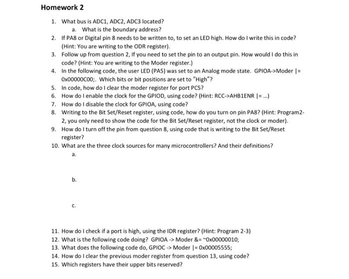 Solved Homework 2 1. What bus is ADCI, ADC2, ADC3 located? | Chegg.com