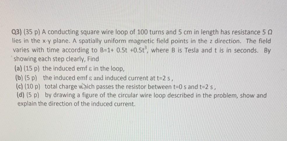 Solved Q3) (35 p) A conducting square wire loop of 100 turns | Chegg.com