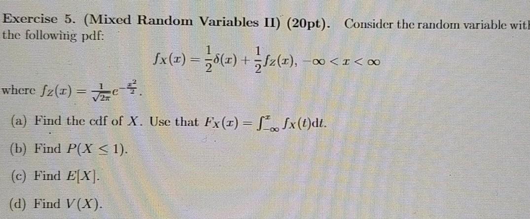 Solved Exercise 5 Mixed Random Variables Ii 20pt 