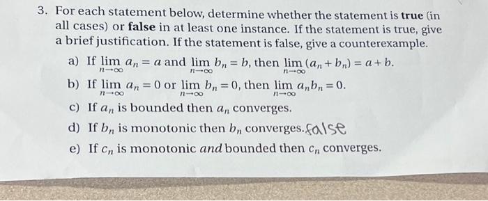 Solved 3. For each statement below, determine whether the | Chegg.com