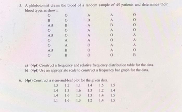 Solved 5. A phlebotomist draws the blood of a random sample | Chegg.com