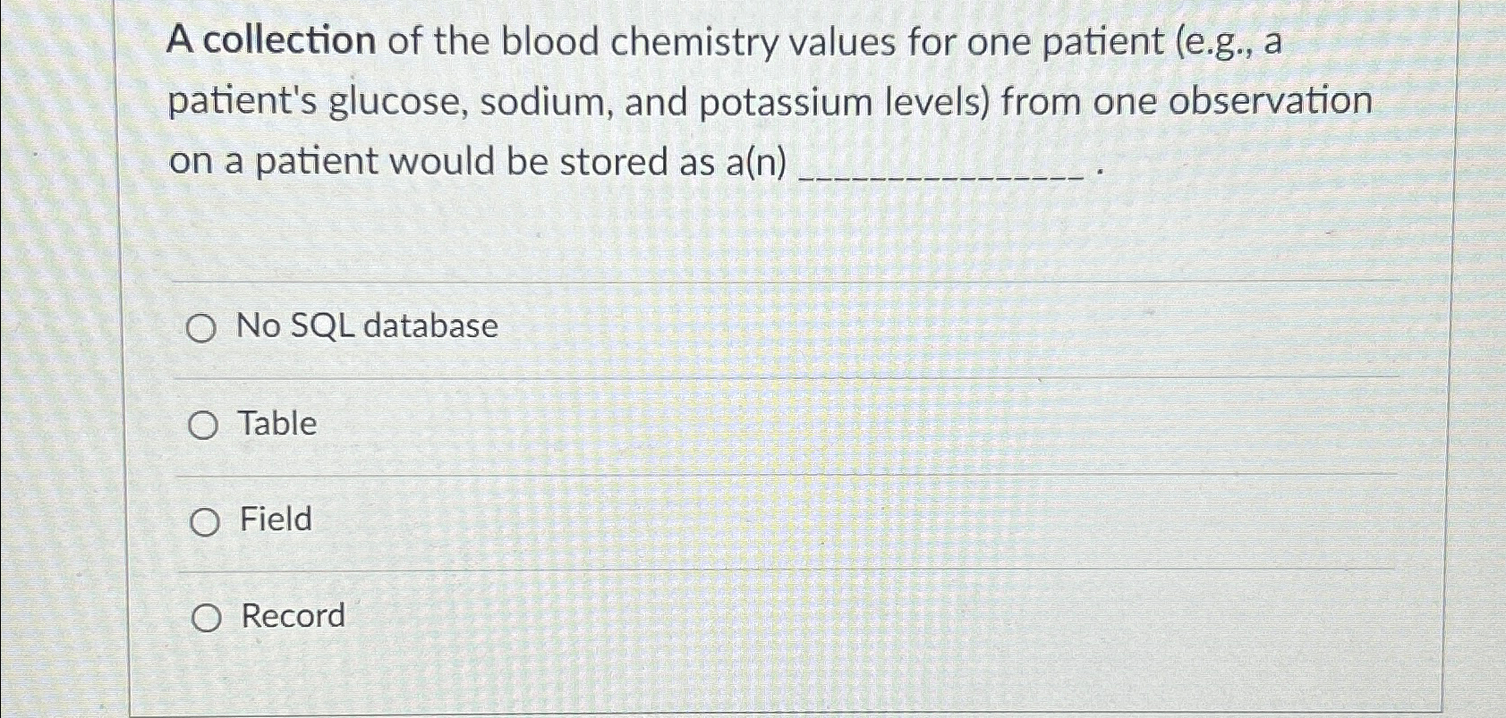 Solved A collection of the blood chemistry values for one | Chegg.com