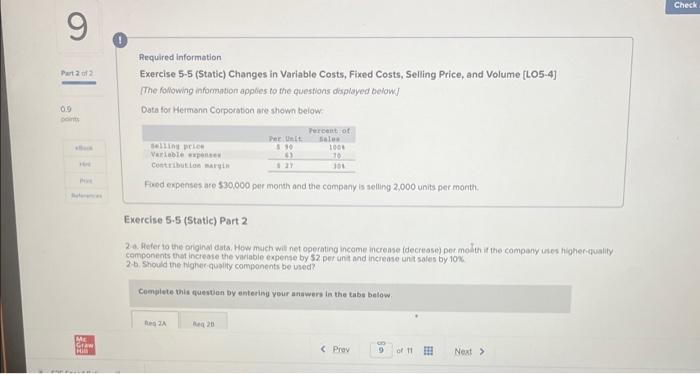 Solved Required information Exercise 5.5 (Static) Changes in | Chegg.com