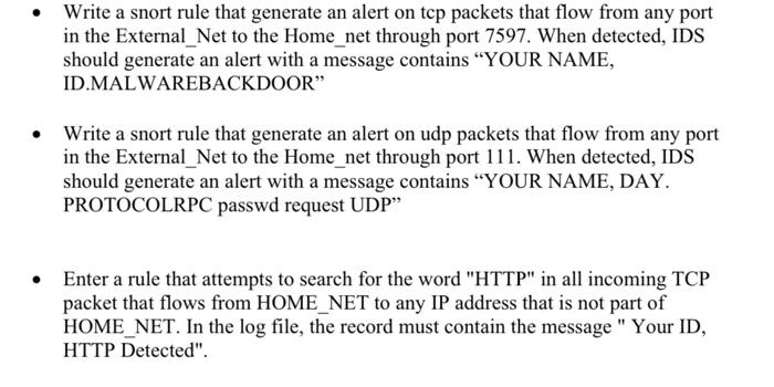 Solved - Write a snort rule that generate an alert on tcp | Chegg.com